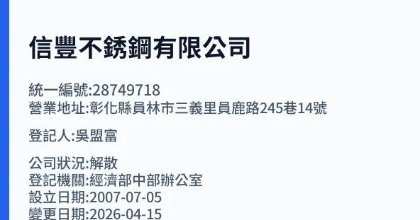 信豐不銹鋼有限公司的照片-統編 28749718(彰化縣) 公司登記資料與營業項目詳細圖表