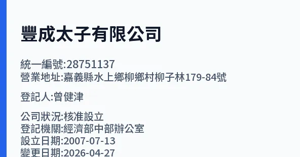 豐成太子有限公司的照片-統編 28751137(嘉義縣) 公司登記資料與營業項目詳細圖表