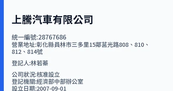 上騰汽車有限公司的照片-統編 28767686(彰化縣) 公司登記資料與營業項目詳細圖表