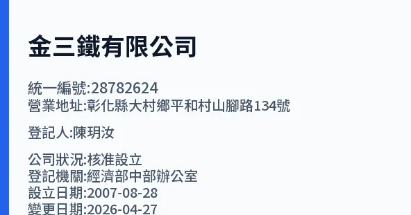 金三鐵有限公司的照片-統編 28782624(彰化縣) 公司登記資料與營業項目詳細圖表