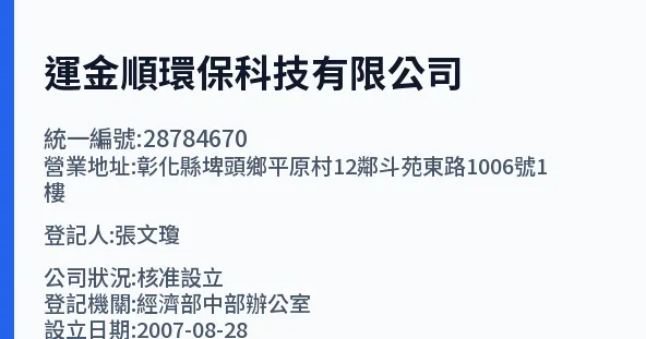 運金順環保科技有限公司的照片-統編 28784670(彰化縣) 公司登記資料與營業項目詳細圖表