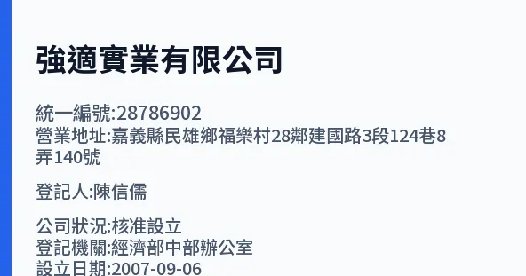 強適實業有限公司的照片-統編 28786902(嘉義縣) 公司登記資料與營業項目詳細圖表