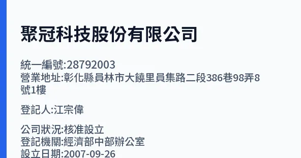 聚冠科技股份有限公司的照片-統編 28792003(彰化縣) 公司登記資料與營業項目詳細圖表