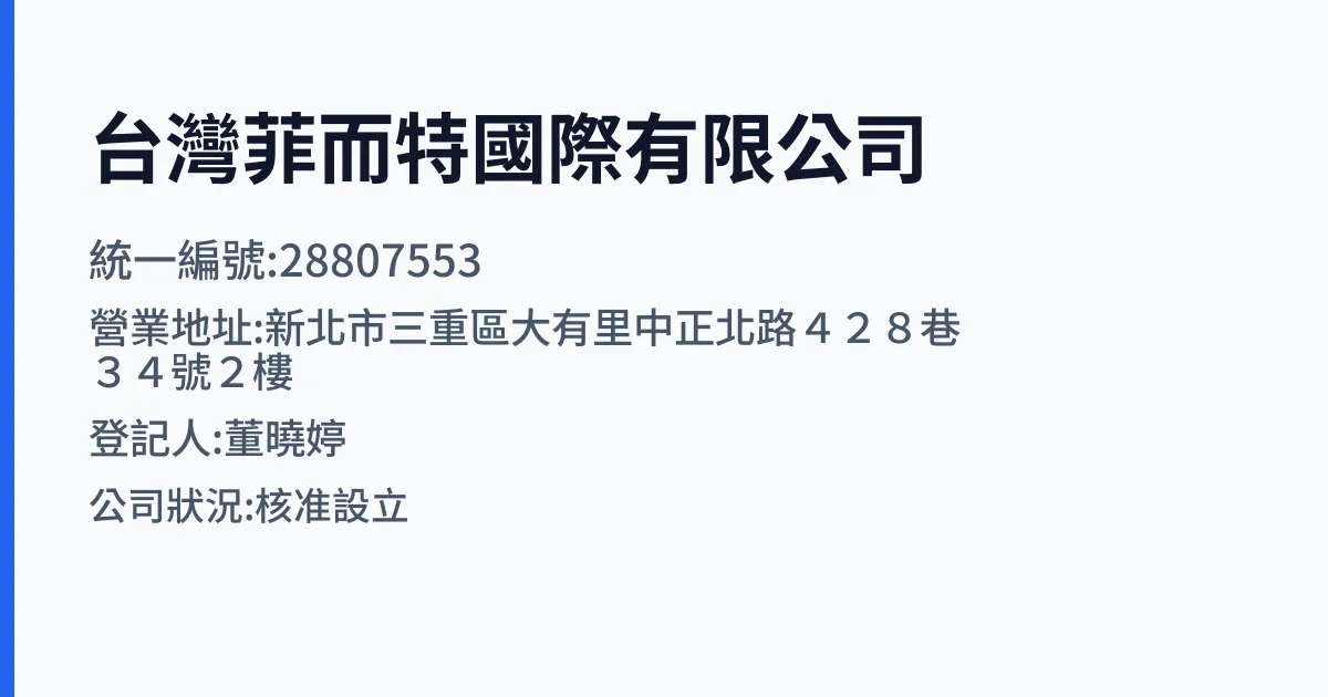 台灣菲而特國際有限公司 - 統編 28807553(新北市) 公司登記資料與營業項目詳細圖表