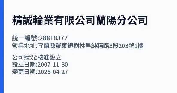 精誠輪業有限公司蘭陽分公司的照片-統編 28818377(宜蘭縣) 公司登記資料與營業項目詳細圖表