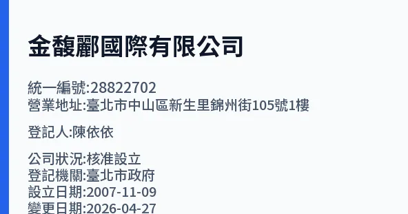 金馥酈國際有限公司的照片-統編 28822702(臺北市) 公司登記資料與營業項目詳細圖表
