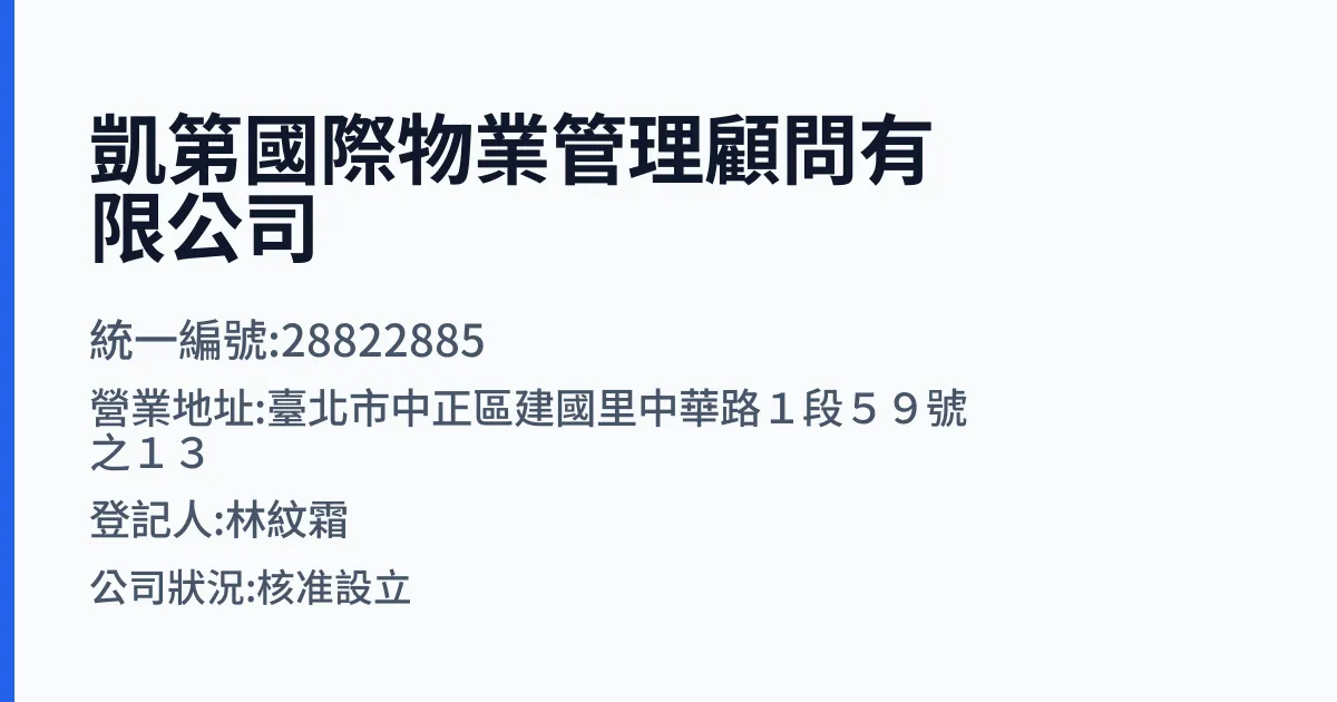 凱第國際物業管理顧問有限公司 - 統編 28822885(臺北市) 公司登記資料與營業項目詳細圖表