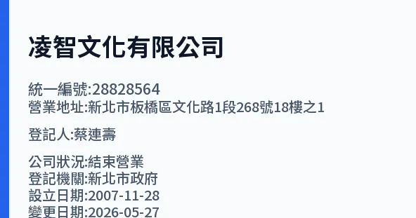 凌智文化有限公司的照片-統編 28828564(新北市) 公司登記資料與營業項目詳細圖表