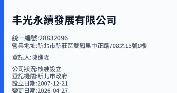 丰光永續發展有限公司的照片-統編 28832096(新北市) 公司登記資料與營業項目詳細圖表