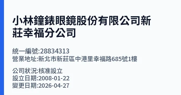 小林鐘錶眼鏡股份有限公司新莊幸福分公司的照片-統編 28834313(新北市) 公司登記資料與營業項目詳細圖表