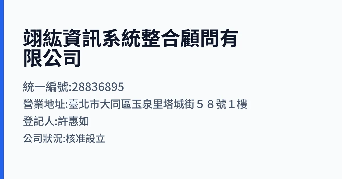 翊紘資訊系統整合顧問有限公司 - 統編 28836895(臺北市) 公司登記資料與營業項目詳細圖表