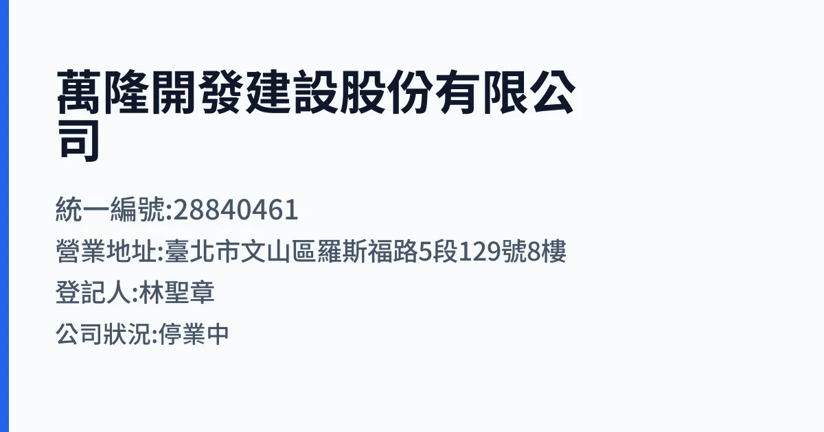 萬隆開發建設股份有限公司 - 統編 28840461(臺北市) 公司登記資料與營業項目詳細圖表