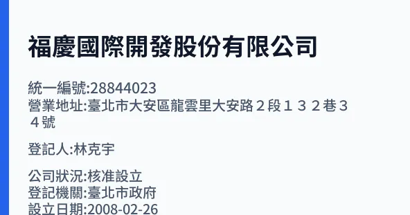 福慶國際開發股份有限公司的照片-統編 28844023(臺北市) 公司登記資料與營業項目詳細圖表