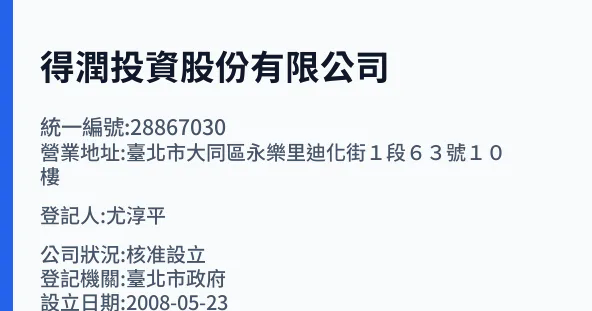 得潤投資股份有限公司的照片-統編 28867030(臺北市) 公司登記資料與營業項目詳細圖表