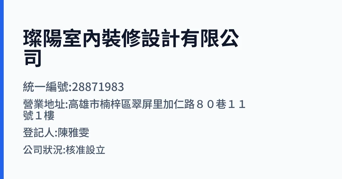 璨陽室內裝修設計有限公司 - 統編 28871983（高雄市） 公司登記資料與營業項目詳細圖表