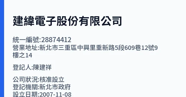 建緯電子股份有限公司的照片-統編 28874412(新北市) 公司登記資料與營業項目詳細圖表
