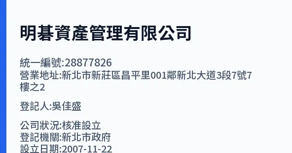 明碁資產管理有限公司的照片-統編 28877826(新北市) 公司登記資料與營業項目詳細圖表