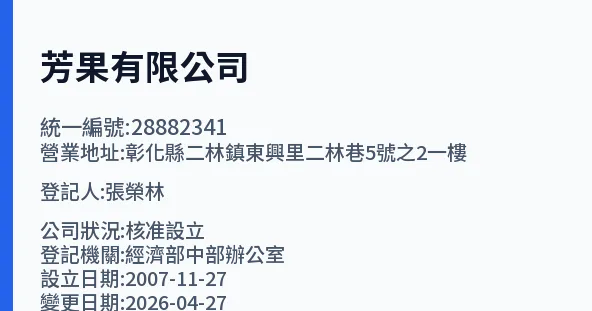 芳果有限公司的照片-統編 28882341(彰化縣) 公司登記資料與營業項目詳細圖表