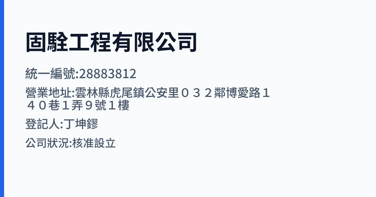 固駩工程有限公司 - 統編 28883812(雲林縣) 公司登記資料與營業項目詳細圖表
