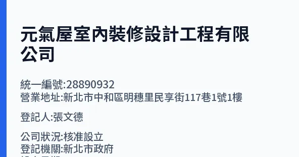 元氣屋室內裝修設計工程有限公司的照片-統編 28890932(新北市) 公司登記資料與營業項目詳細圖表