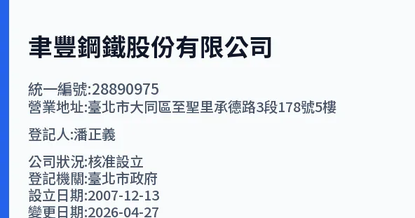 聿豐鋼鐵股份有限公司的照片-統編 28890975(臺北市) 公司登記資料與營業項目詳細圖表