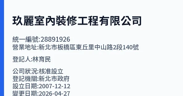 玖麗室內裝修工程有限公司的照片-統編 28891926(新北市) 公司登記資料與營業項目詳細圖表