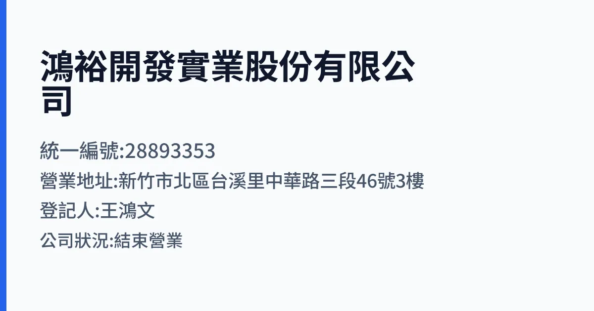 鴻裕開發實業股份有限公司 - 統編 28893353(新竹市) 公司登記資料與營業項目詳細圖表
