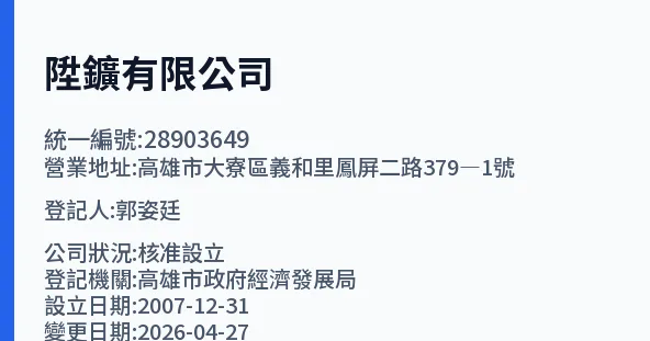 陞鑛有限公司的照片-統編 28903649(高雄市) 公司登記資料與營業項目詳細圖表