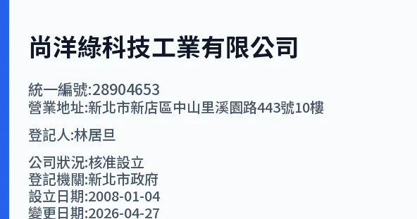 尚洋綠科技工業有限公司的照片-統編 28904653(新北市) 公司登記資料與營業項目詳細圖表