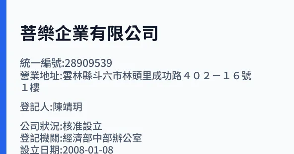 菩樂企業有限公司的照片-統編 28909539(雲林縣) 公司登記資料與營業項目詳細圖表