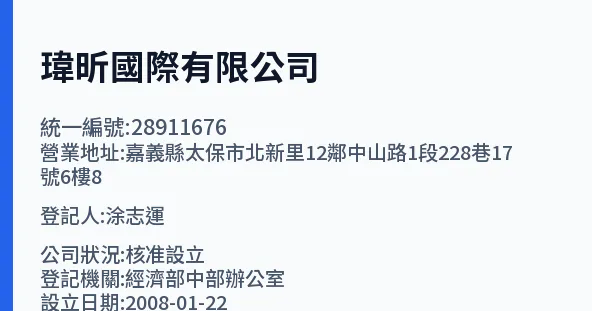 瑋昕國際有限公司的照片-統編 28911676(嘉義縣) 公司登記資料與營業項目詳細圖表