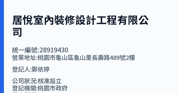 居悅室內裝修設計工程有限公司的照片-統編 28919430(桃園市) 公司登記資料與營業項目詳細圖表