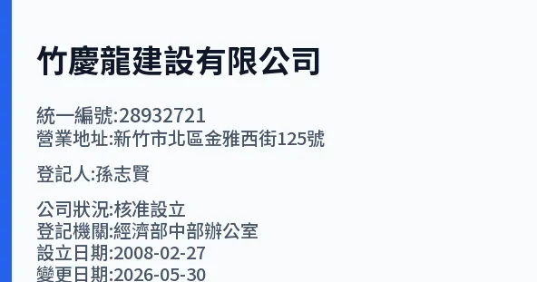 竹慶龍建設有限公司的照片-統編 28932721(新竹市) 公司登記資料與營業項目詳細圖表