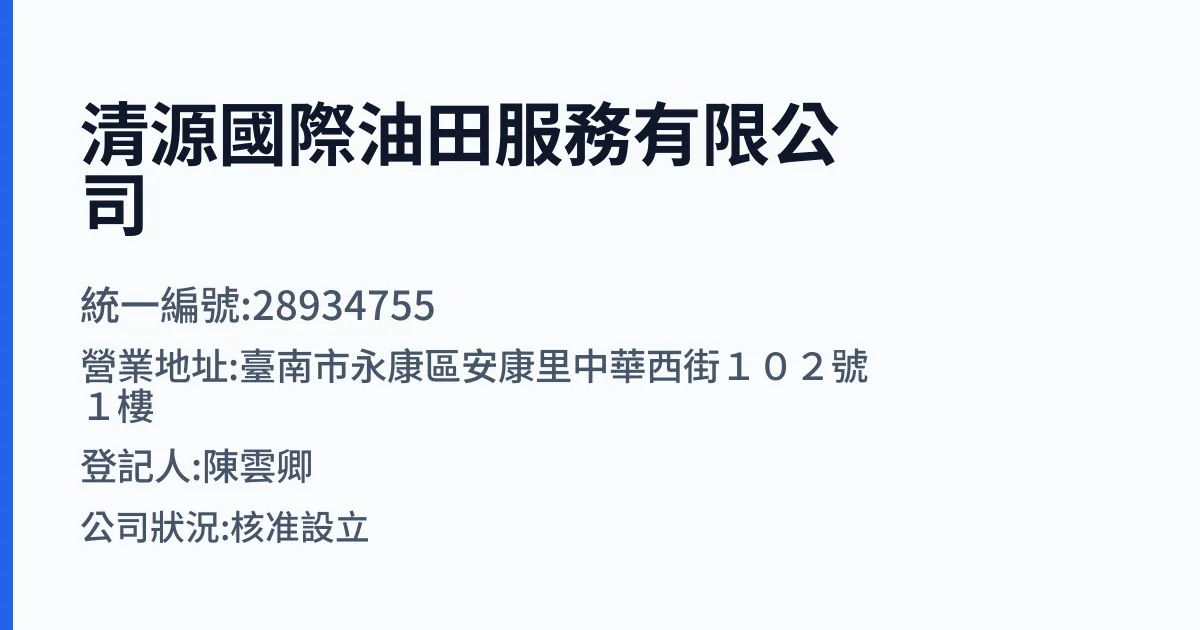 清源國際油田服務有限公司 - 統編 28934755（臺南市） 公司登記資料與營業項目詳細圖表