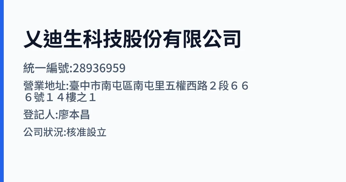 乂迪生科技股份有限公司 - 統編 28936959(臺中市) 公司登記資料與營業項目詳細圖表