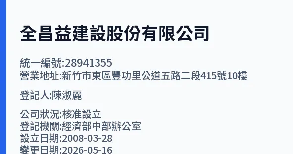 全昌益建設股份有限公司的照片-統編 28941355(新竹市) 公司登記資料與營業項目詳細圖表