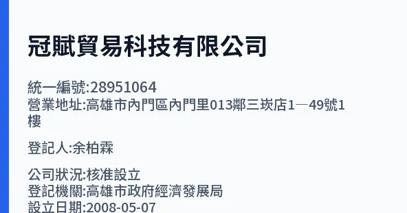 冠賦貿易科技有限公司的照片-統編 28951064(高雄市) 公司登記資料與營業項目詳細圖表