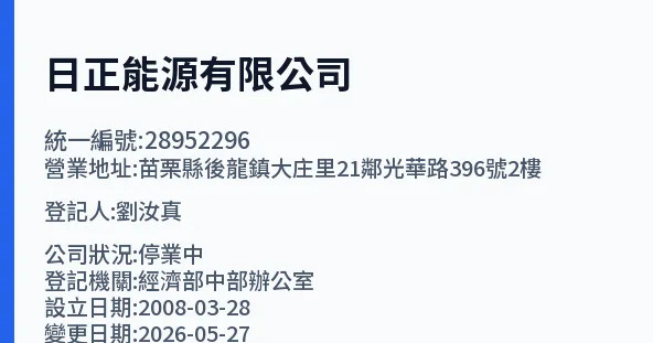 日正能源有限公司的照片-統編 28952296(苗栗縣) 公司登記資料與營業項目詳細圖表