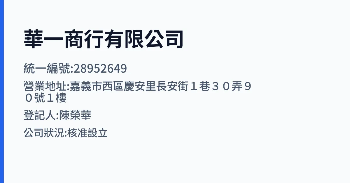 華一商行有限公司 - 統編 28952649(嘉義市) 公司登記資料與營業項目詳細圖表