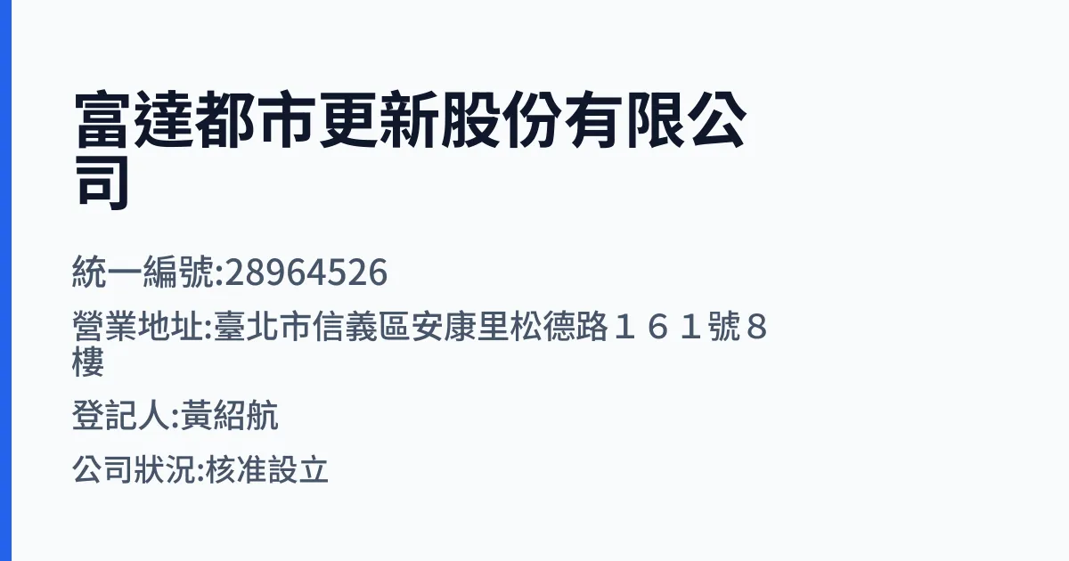 富達都市更新股份有限公司 - 統編 28964526(臺北市) 公司登記資料與營業項目詳細圖表