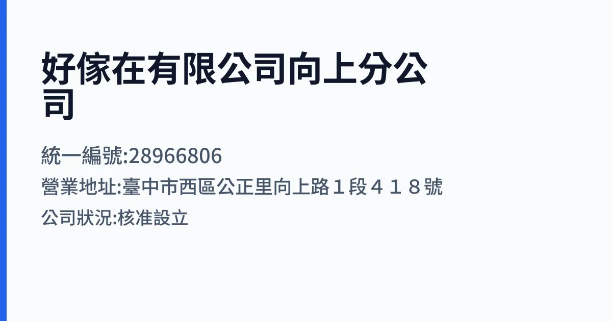 好傢在有限公司向上分公司 - 統編 28966806(臺中市) 公司登記資料與營業項目詳細圖表