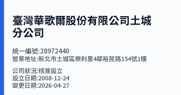 臺灣華歌爾股份有限公司土城分公司的照片-統編 28972440(新北市) 公司登記資料與營業項目詳細圖表