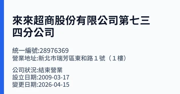 來來超商股份有限公司第七三四分公司的照片-統編 28976369(新北市) 公司登記資料與營業項目詳細圖表