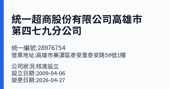 統一超商股份有限公司高雄市第四七九分公司的照片-統編 28976754(高雄市) 公司登記資料與營業項目詳細圖表