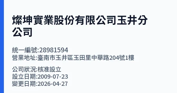 燦坤實業股份有限公司玉井分公司的照片-統編 28981594(臺南市) 公司登記資料與營業項目詳細圖表