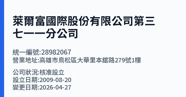 萊爾富國際股份有限公司第三七一一分公司的照片-統編 28982067(高雄市) 公司登記資料與營業項目詳細圖表