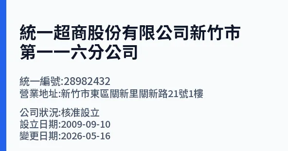 統一超商股份有限公司新竹市第一一六分公司的照片-統編 28982432(新竹市) 公司登記資料與營業項目詳細圖表