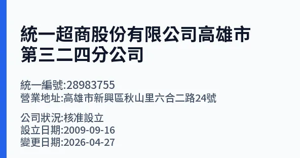 統一超商股份有限公司高雄市第三二四分公司的照片-統編 28983755(高雄市) 公司登記資料與營業項目詳細圖表