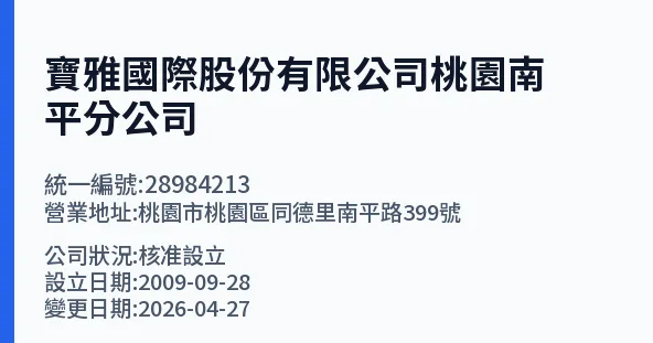 寶雅國際股份有限公司桃園南平分公司的照片-統編 28984213(桃園市) 公司登記資料與營業項目詳細圖表