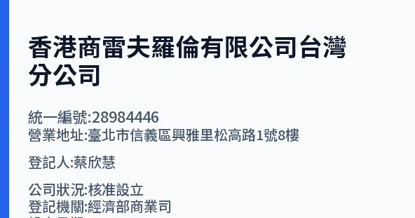 香港商雷夫羅倫有限公司台灣分公司的照片-統編 28984446(臺北市) 公司登記資料與營業項目詳細圖表
